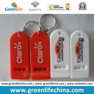 China Custom Silk Screen Printing Flat Thin Whistle W/Split Key Ring supplier
