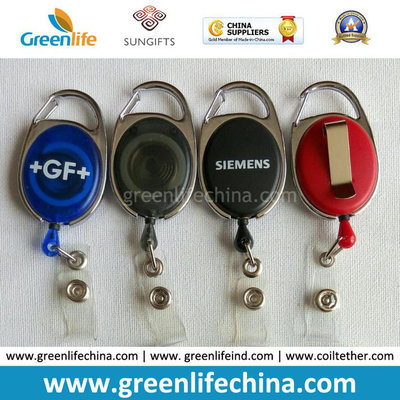 China Customized Silk Screen Printing Oval Carabiner Strong Badge Reel Holder supplier