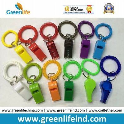 China Promotional Gift Colorful Best Wrist Strap Coil W/Plastic Whistle supplier