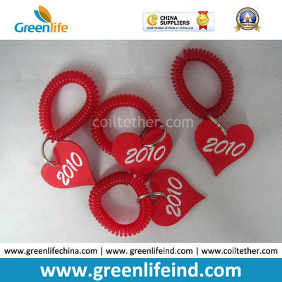 China Promotional Solid Red Wrist Coil Strap W/Heart Number Tag supplier