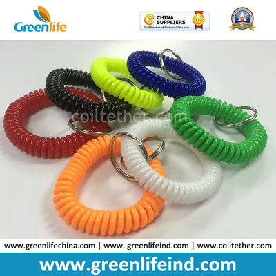 China Elastic Promotional Gift Multicolors Plastic Wrist Coil W/Key Ring supplier