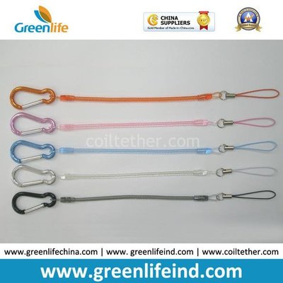 China Colored Carabiner Clip&amp;Nylon Strap W/Long Slim Spring Coiled Tether supplier