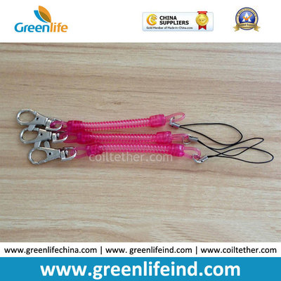 China Rose Red Slim Coil Key Chain W/Mini Lobster Claw Tether supplier