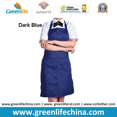 China Fashion popular advertising good polyester bib apron with dark blue color against dirty supplier