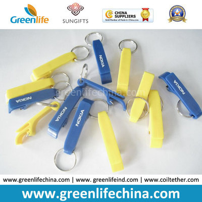 China Custom Logo Printing on Cheap Popular Plastic Bottle Opener Key Ring Holders supplier