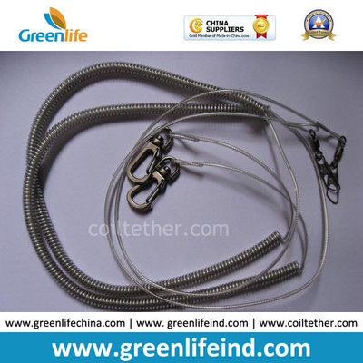 China Elastic Safety Lanyard Coiled Tether Strap W/Metal Snap Hooks supplier