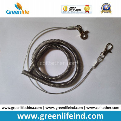 China Gray Stainless Wire Reinforced Coil Lanyard W/Quick Release Buckles supplier