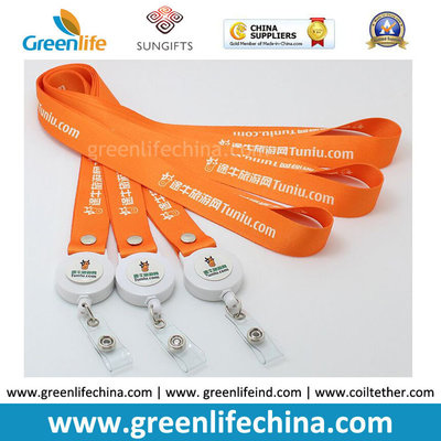 China Polyester Custom Orange Personalized Badge Reel Lanyards for Name Card Fastenering supplier