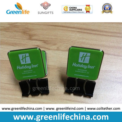China Custom Green Plastic Panel Advertismental Black Binder Office Paper Clip w/Company Logo Printing supplier