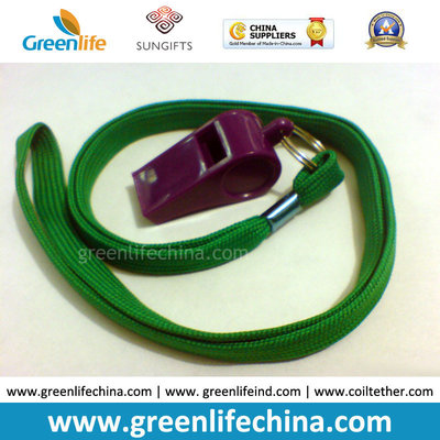 China Green Lanyard Whistle Flat Polyester Lanyard Holder w/Wine Red Plastic Sports Whistle supplier