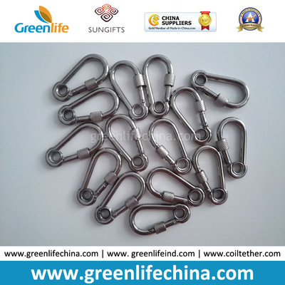 China Stainless Steel High Quality Special 5x50mm Gourd Shape Carabiner Hook w/Lock and Ring Holder supplier