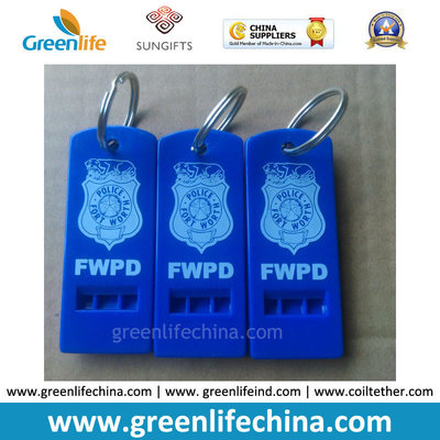 China Hot Selling Blue Whistle Flat Type w/Custom Logo Imprinting Key Ring supplier