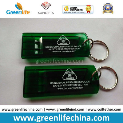 China Customized Green Flat Alerting Whistle White Logo Printed w/Key Ring supplier