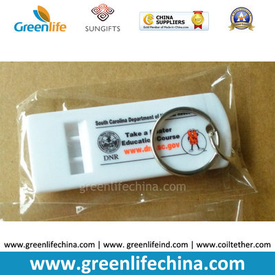 China High Quality Fashionable White Flat Whistle Customized Printing w/Split Ring supplier