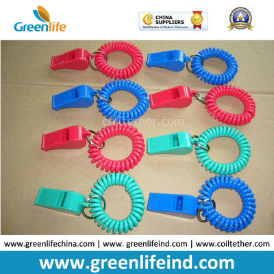 China Red/Blue Plastic Wrist Band Coil Loop with Plastic Alerting Whistles supplier