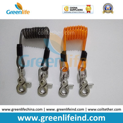 China Steel Spring Short Coiled Lanyard w/Heavy Duty Snap Hook 2pcs Plastic Cord/Wire Inside Both Available supplier