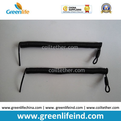 China Custom Attachments Solid Black PU Covered Extendable Plastic Spiral Safety Lanyard supplier