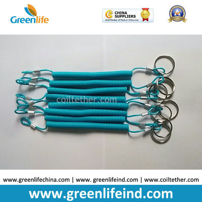 China Top Quality Blue TPU Coated Safety Elastic Coil Cord Rop Key Ring Accessory Full Stretched Length 1M supplier