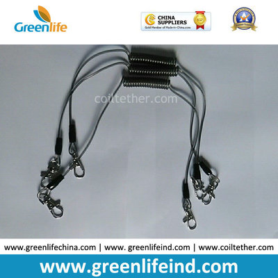 China Transparent Black Color 0.5MM Stee Core Coated 2'' TUP Elastic Coiled Tether with Lobster Clip 2pcs supplier
