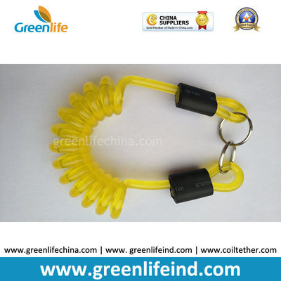 China Transparent Yellow Color Strong Coiled Cable Tool Lanyard w/Split Ring 2pcs supplier
