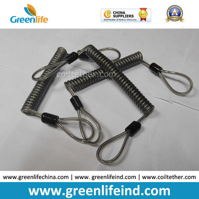 China Double loops Wire Reinforced Plastic Spiral Lanyard Transparent Black Anti-theft Retainer supplier