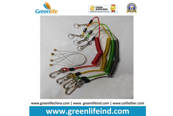 China Anti-dropping Heavy Duty Plastic PU Coated Wire Core Tool Coiled Lanyard Leashes supplier