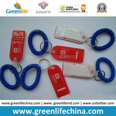 Customized Color Promotional Wrist Coil W/Plastic Whistle and Key Ring Gift supplier