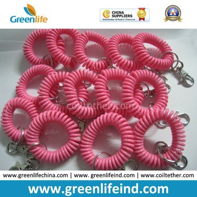 Stretchable Solid Pink Wrist Strap Coil Retainer W/Snap Hook supplier