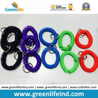 Elastic Promotional Gift Multicolors Plastic Wrist Coil W/Key Ring supplier