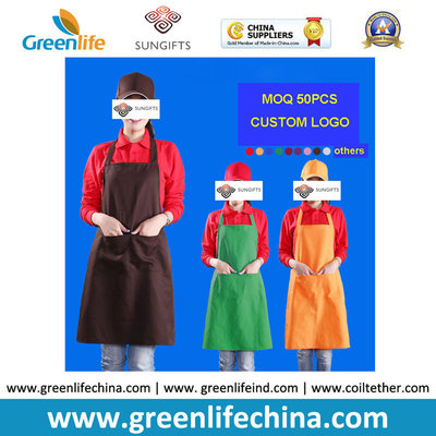 Wholesale hot selling plain colors advertisment unisex aprons for kitchen ready for logo supplier