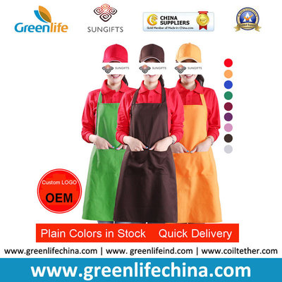 Wholesale hot selling plain colors advertisment unisex aprons for kitchen ready for logo supplier