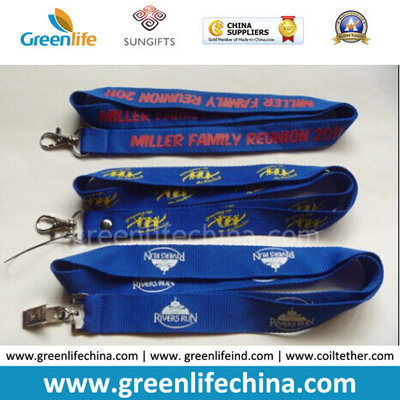 Custom Logo Blue Lanyards with Custom Black Plating Metal Crimp and Snap Hook supplier