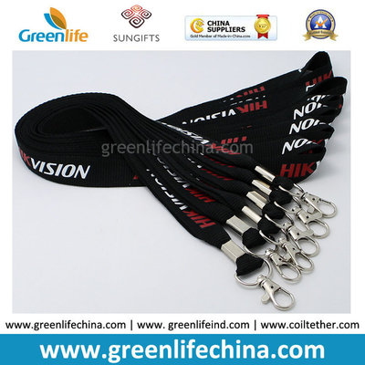 Custom Logo Blue Lanyards with Custom Black Plating Metal Crimp and Snap Hook supplier