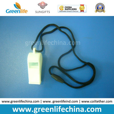 Hot Sale Custom Logo Imprinted Promotion Plastic PS Light Whistle with Cord Rope Black White Colors supplier