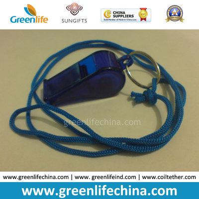 OEM Wholesale Custom Translucent Dark Blue Plastic Sport Whistle with Key Ring&amp;Round Cord supplier