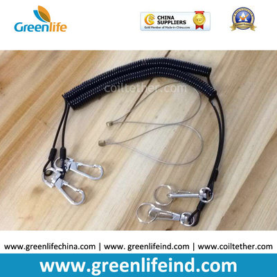 Custom Logo Pendant Plastic High Quality Black Spring Elastic Lanyard Secure Tools Dropping supplier