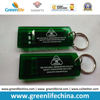 Customized Green Flat Alerting Whistle White Logo Printed w/Key Ring supplier