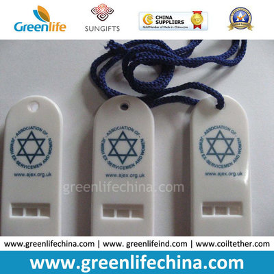 High Quality Fashionable White Flat Whistle Customized Printing w/Split Ring supplier