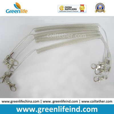 Safety Life Belt Wire Reinforced Coiled Cable Clear PU Coated w/Silver Carabiner Hooks supplier