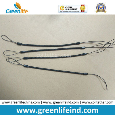 TPU Cord 1.2MM Unextended Length 30CM Black Nylon String 5CM Height on Two Ends Stop-drop Coil Lanyards supplier