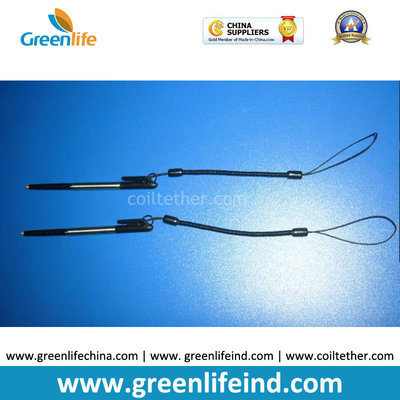 TPU Cord 1.2MM Unextended Length 30CM Black Nylon String 5CM Height on Two Ends Stop-drop Coil Lanyards supplier