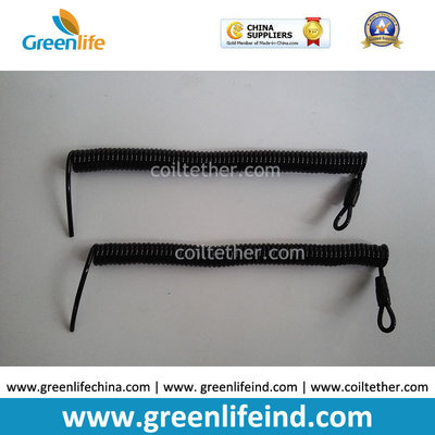 Custom Attachments Solid Black PU Covered Extendable Plastic Spiral Safety Lanyard supplier