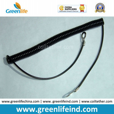 Custom Attachments Solid Black PU Covered Extendable Plastic Spiral Safety Lanyard supplier